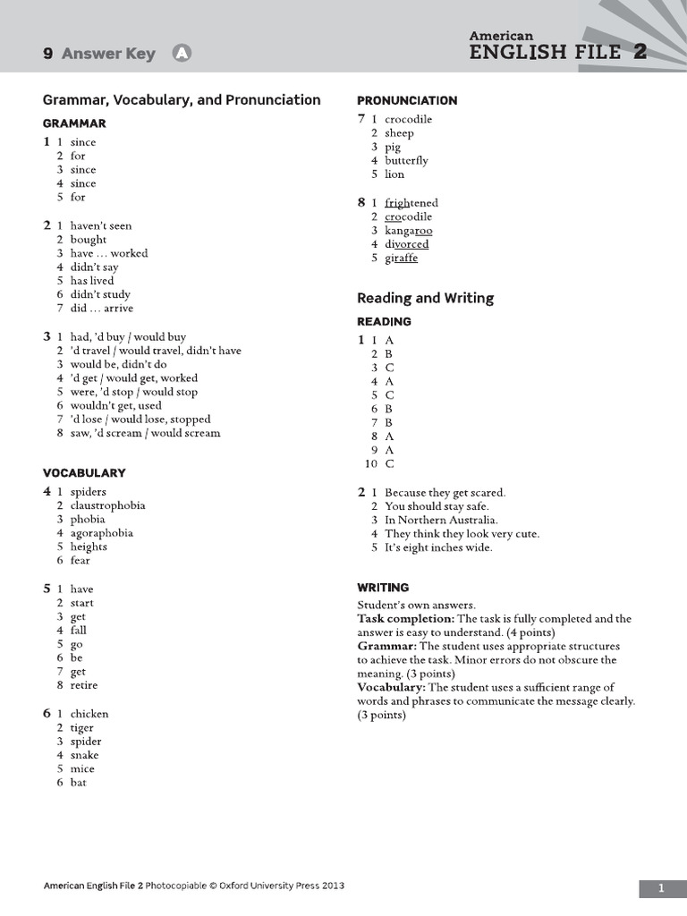 Answer Key Test 9 A | PDF