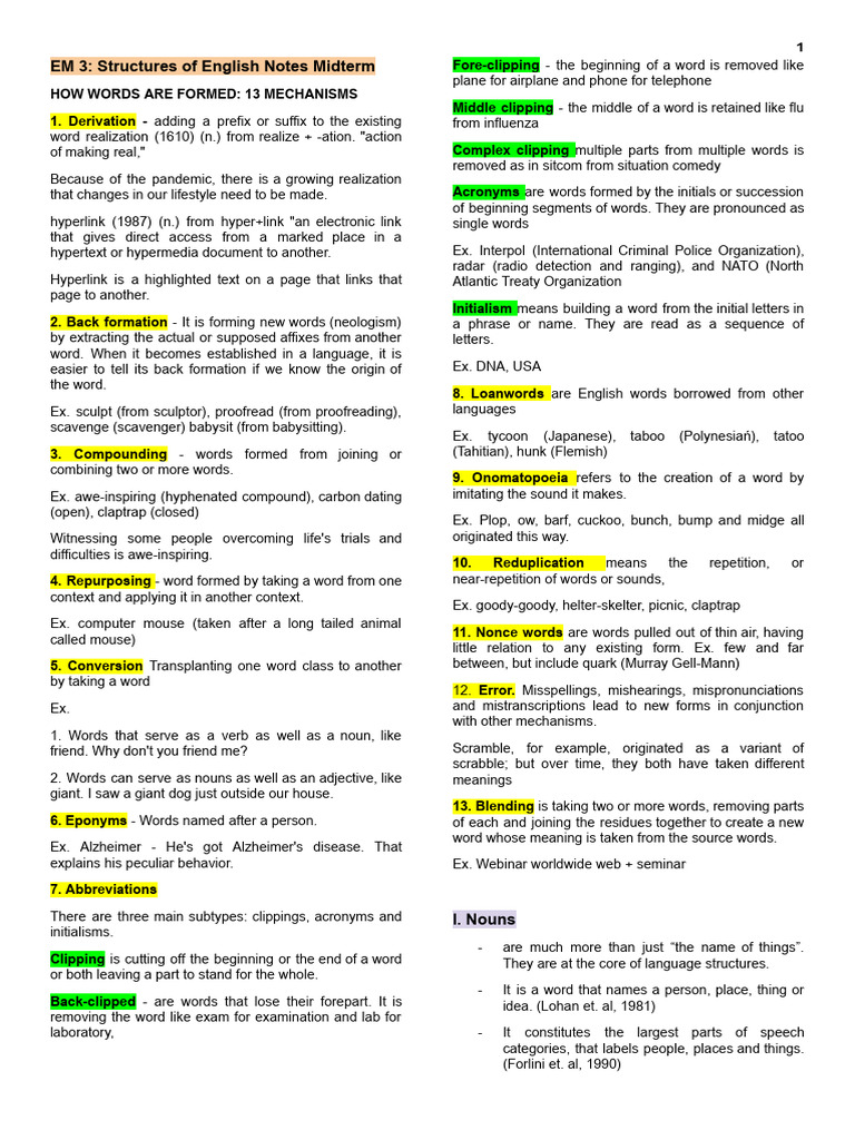 EM 3 Structures of English Official Notes | PDF | Verb | Grammatical Number