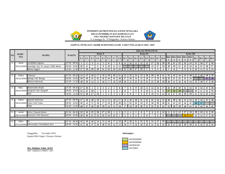 Jadwal Penilaian Akhir Semester Ganjil_2024_fix - Kirim - Siswa_fix | PDF