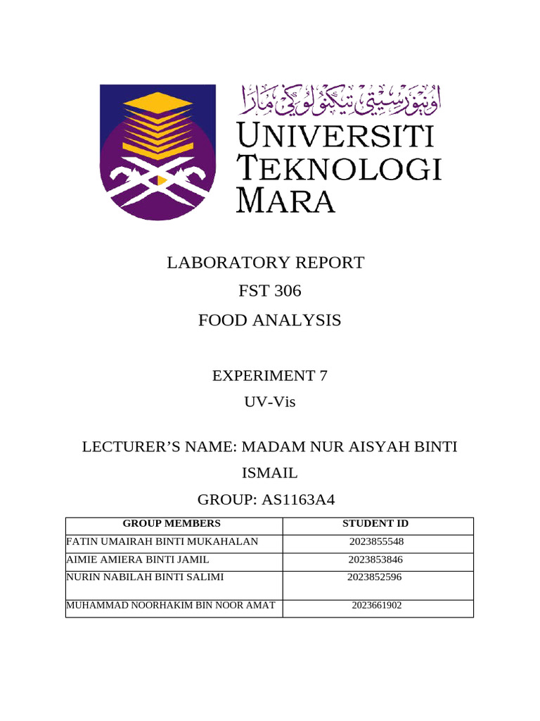 UV-Vis Food Analysis Report | PDF