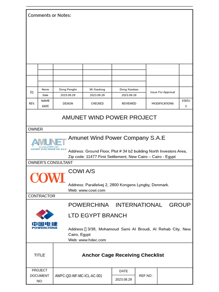 Amunet Wind Project Anchor Cage Checklist | PDF