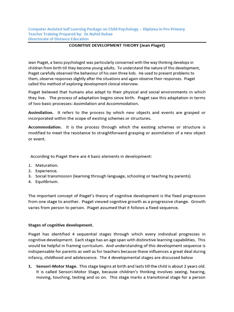 Piaget | PDF | Thought | Cognitive Psychology