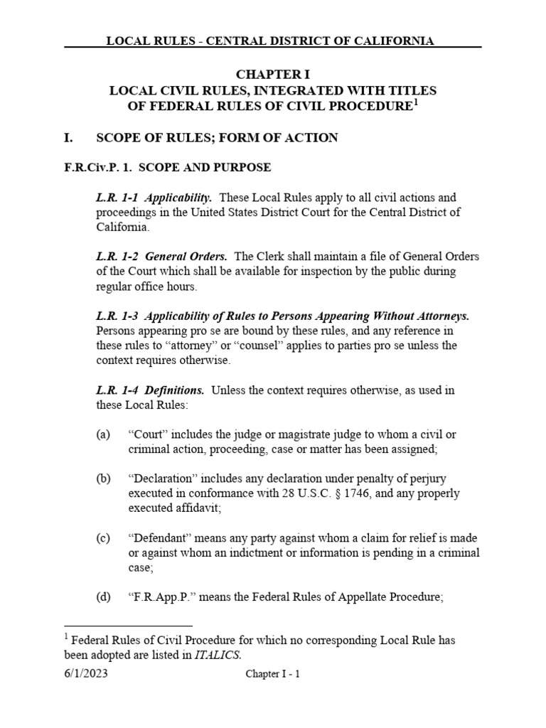Central District Local Rules Overview | PDF | Cm/Ecf | Service Of Process
