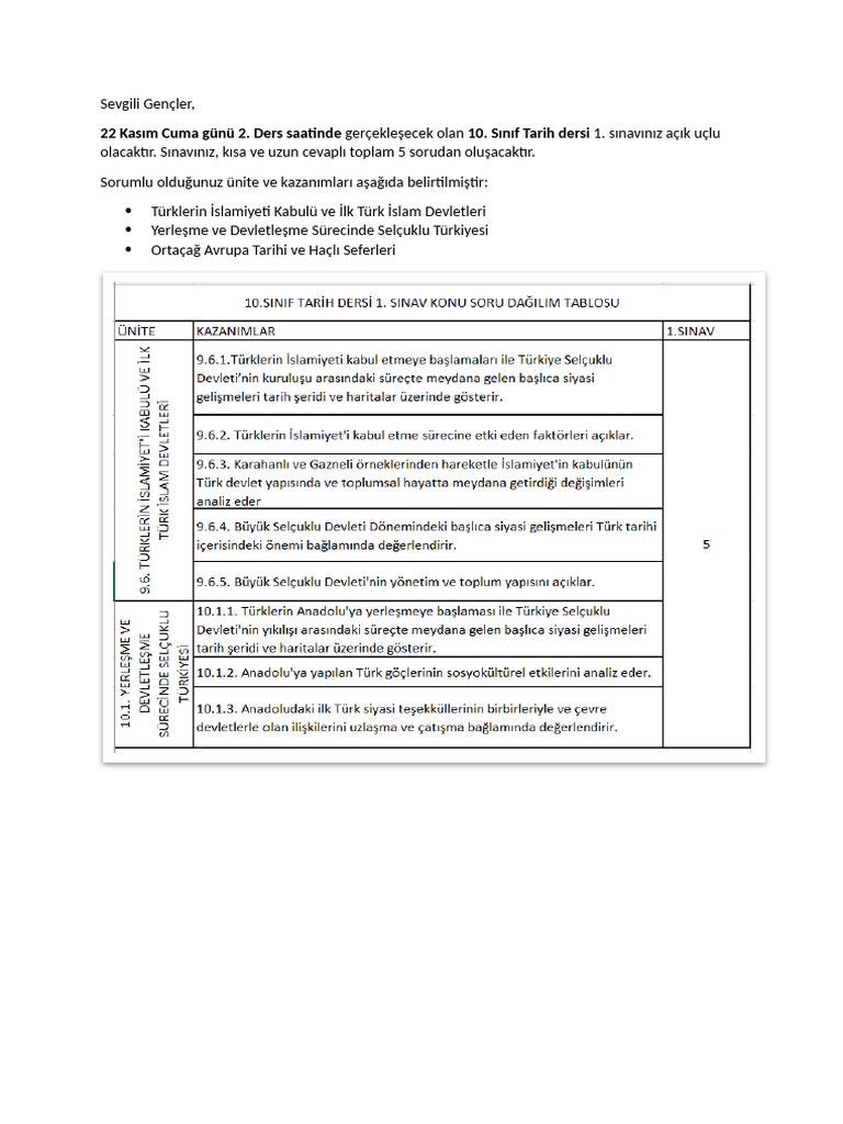 10.sinif Tarih Dersi 1.sinav Konu Kapsami | PDF