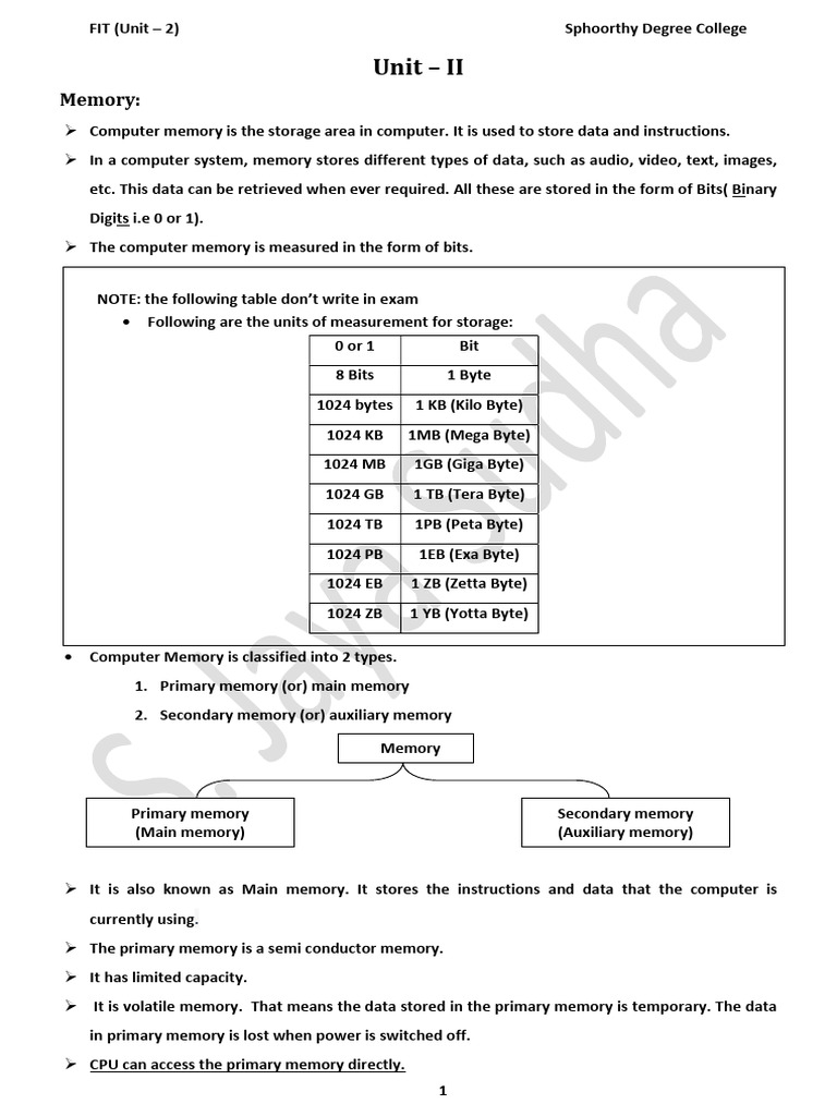 Unit 2 1 1 Pdf Random Access Memory Computer Data Storage 3762