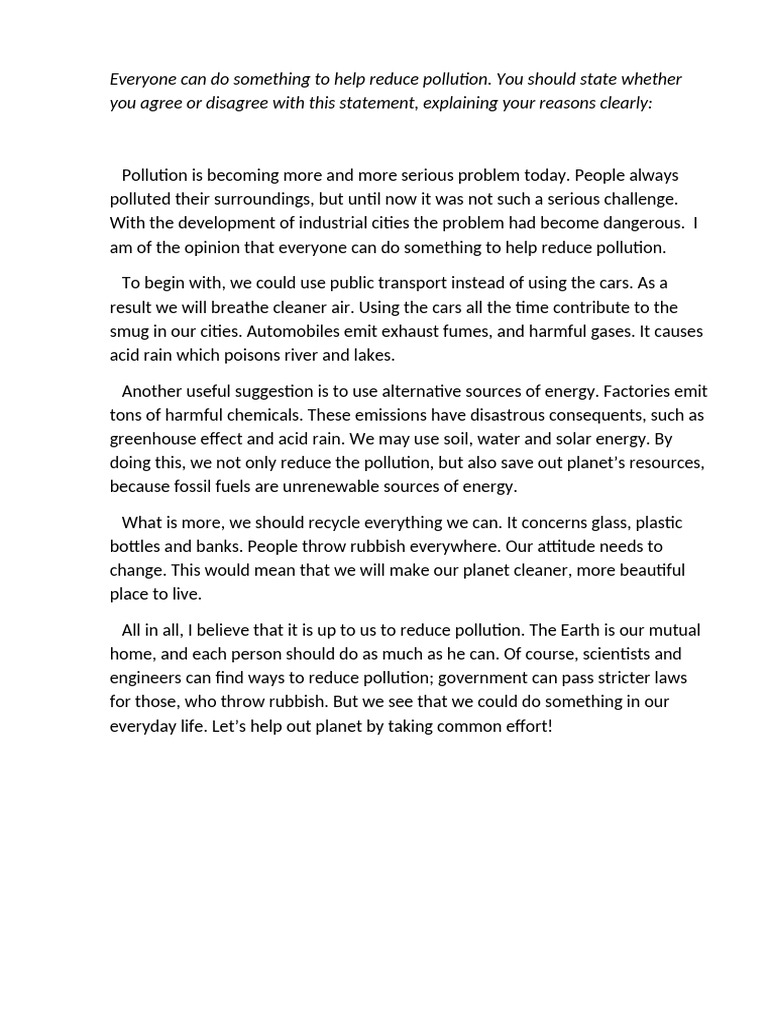 Everyone Can Do Something To Help Reduce Pollution | PDF | Pollution ...