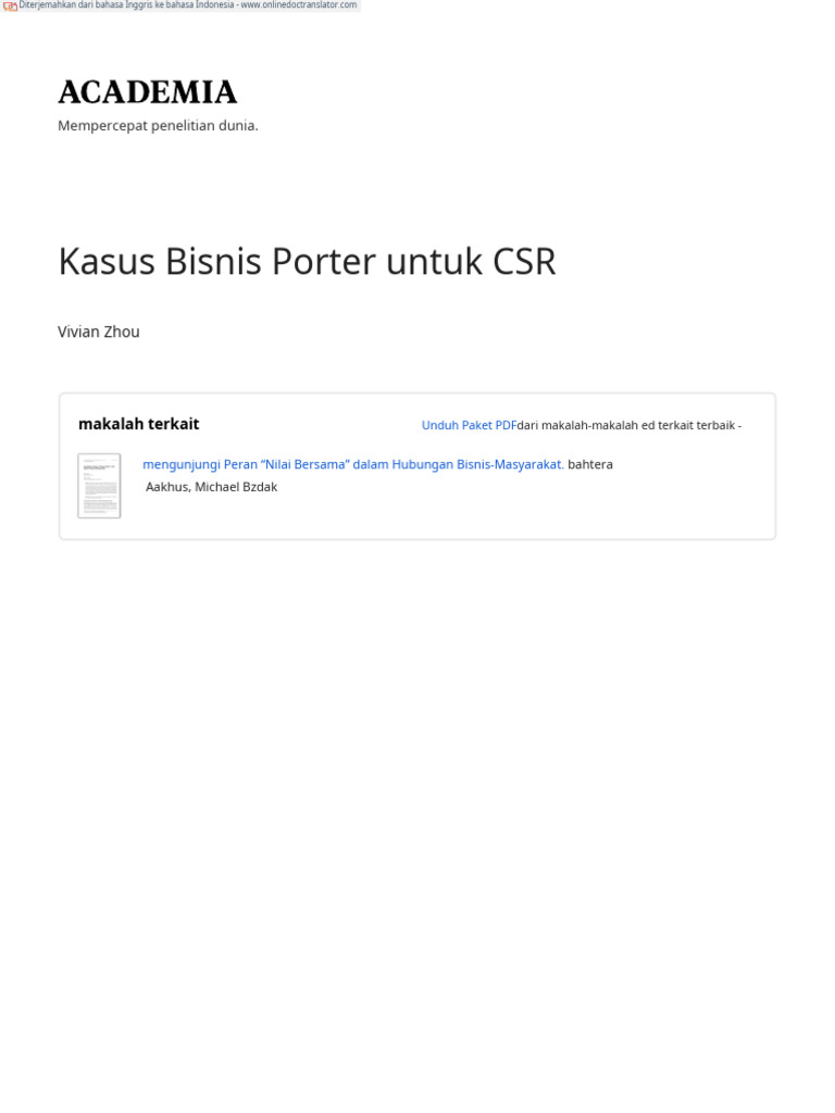 Porter Business Case For CSR With Cover Page V2.en - Id | PDF
