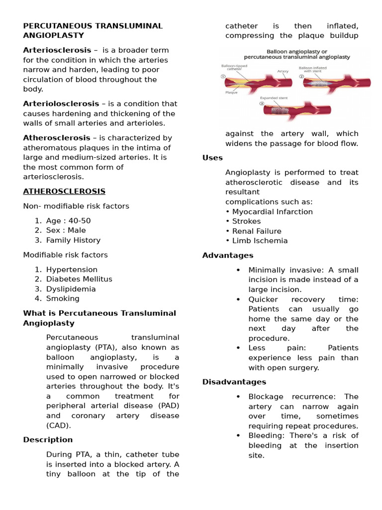 Percutaneous Transluminal Angioplasty | PDF | Atherosclerosis ...