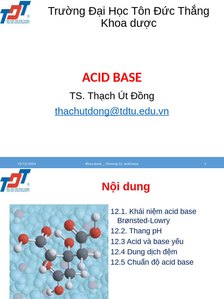 Hóa Đại Cương - Vô Cơ-Chương 12. Acid Base | PDF