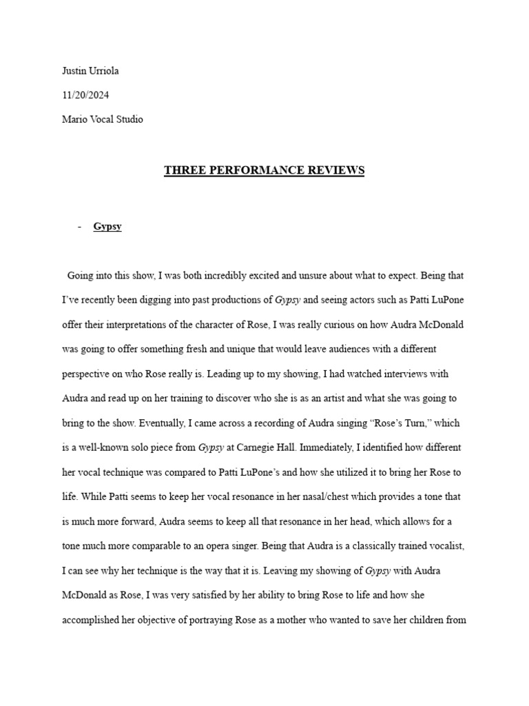 Three Performance Reviews | PDF | Singing