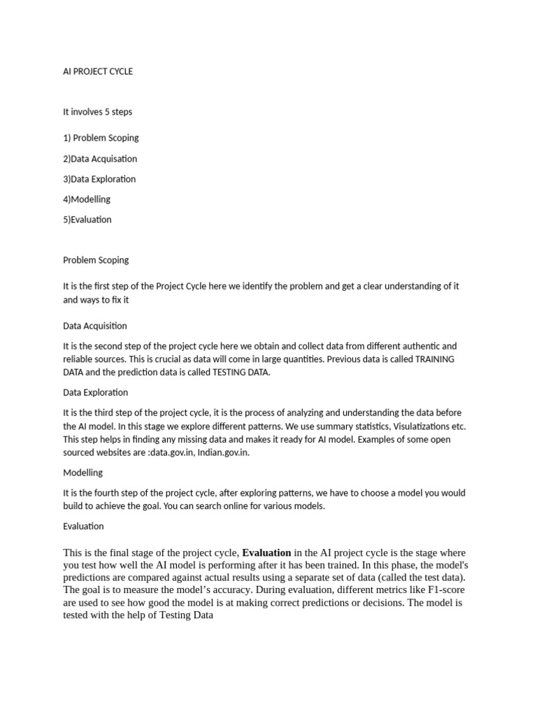 Ai Project Cycle Easy Notes | PDF | Machine Learning | Artificial ...