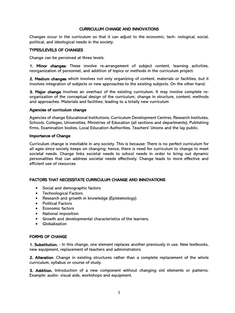 Curriculum Change: Types and Factors | PDF | Innovation | Curriculum