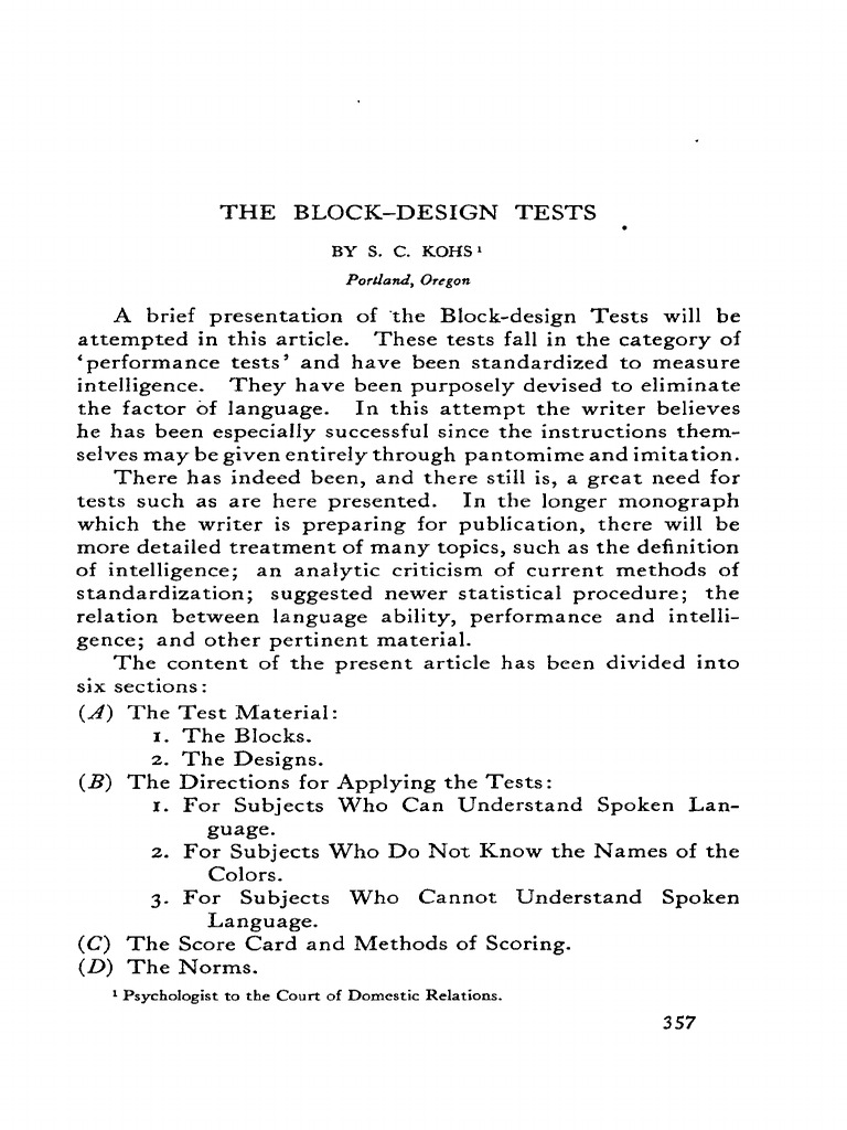 Kohs Block Design Tests 1920 | PDF | Psychology | Cognition