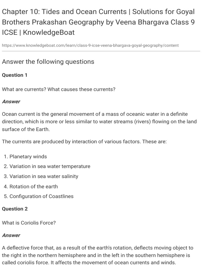Chapter 10 Tides and Ocean Currents Solutions F - 1727319413566 | PDF ...