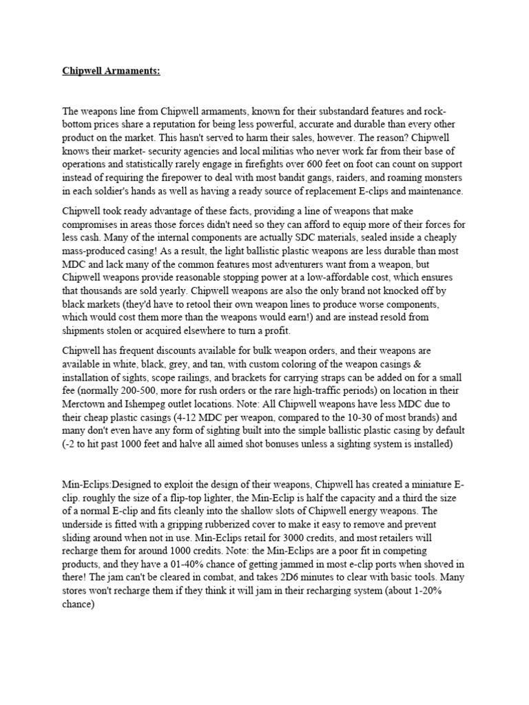 Chipwell Arms and Armor by Kitsune | PDF | Rifle | Missile