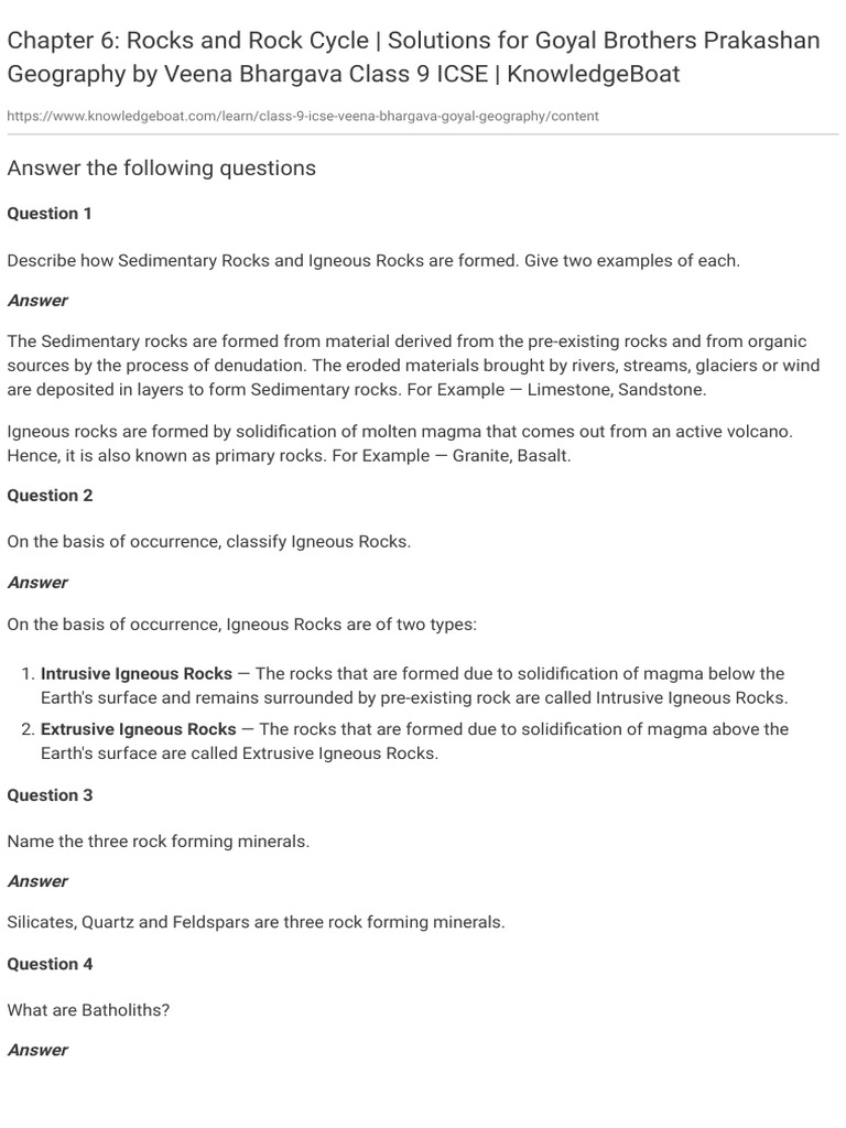 Chapter 6 Rocks and Rock Cycle Solutions for Go_1720936020386 | PDF ...