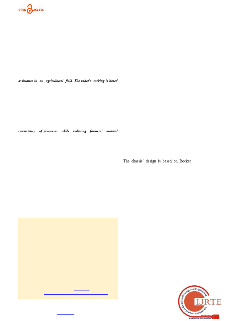 Agrobot Agriculture Assistance Robot Using Rocker Bogie Mechanism and Image Processing | PDF