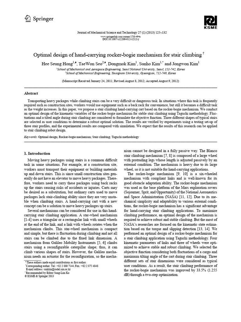 Optimal Design of Hand-Carrying Rocker-Bogie Mechanism For Stair ...