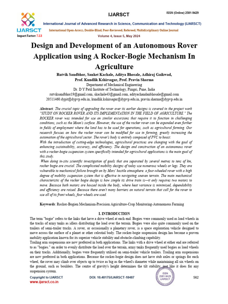 Design and Development of An Autonomous Rover Application Using A ...
