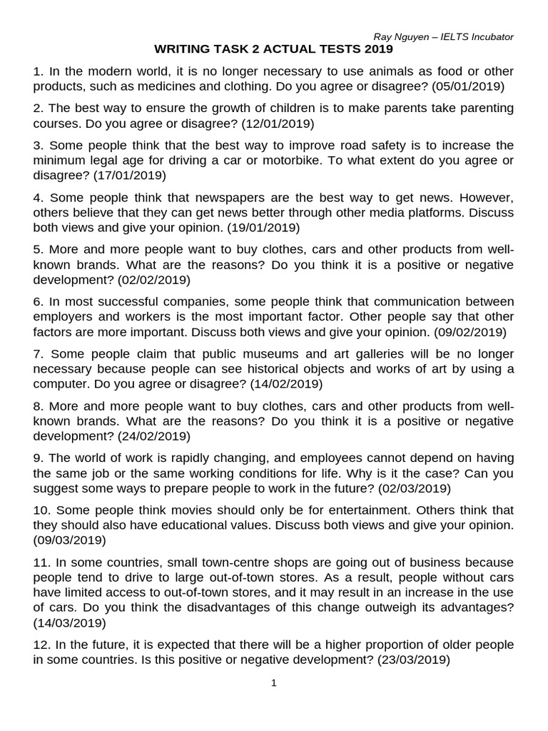 Writing Task 2 Actual Tests 2019 | PDF | Cost Of Living | Employment