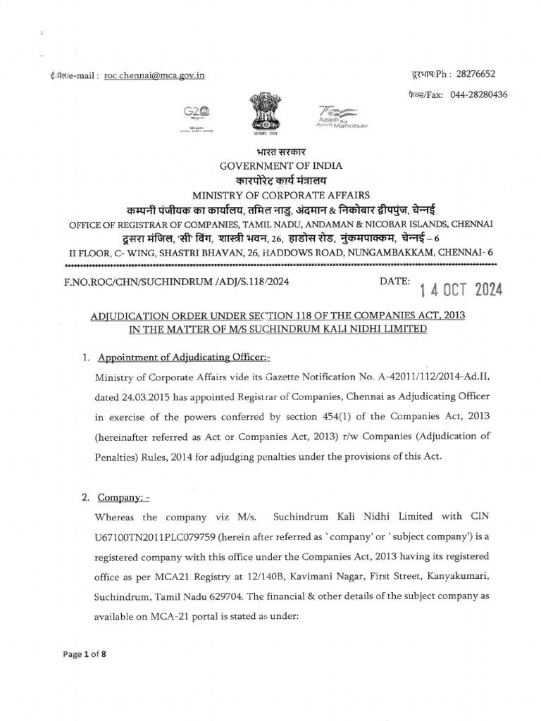 SUCHINDRUM-KALI-NIDHI-limited-118-20241209 | PDF | Adjudication | Corporations