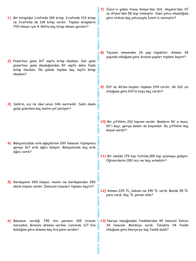 3 Sinif Matematik Toplama Problem 3 | PDF
