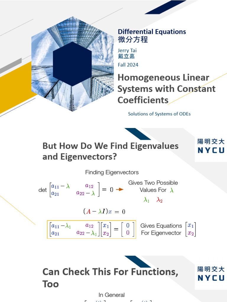 2024 Differential Equation Lecture15 | PDF | Eigenvalues And Eigenvectors | System Of Linear ...