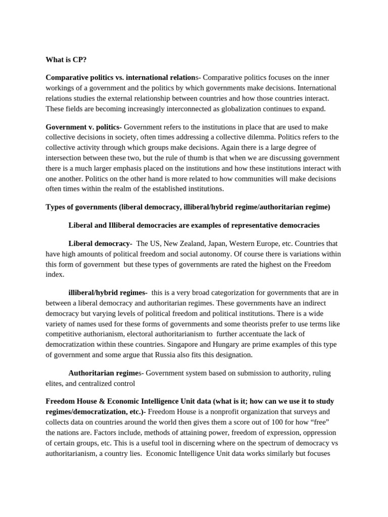 0300 Intro To Comparative Politics | PDF | Hypothesis | Democracy