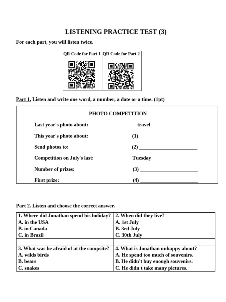 Listening Test: Holiday & Competition | PDF