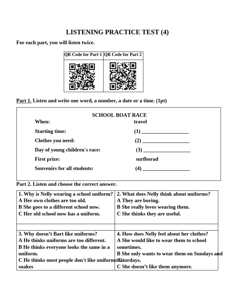 School Boat Race Listening Test | PDF