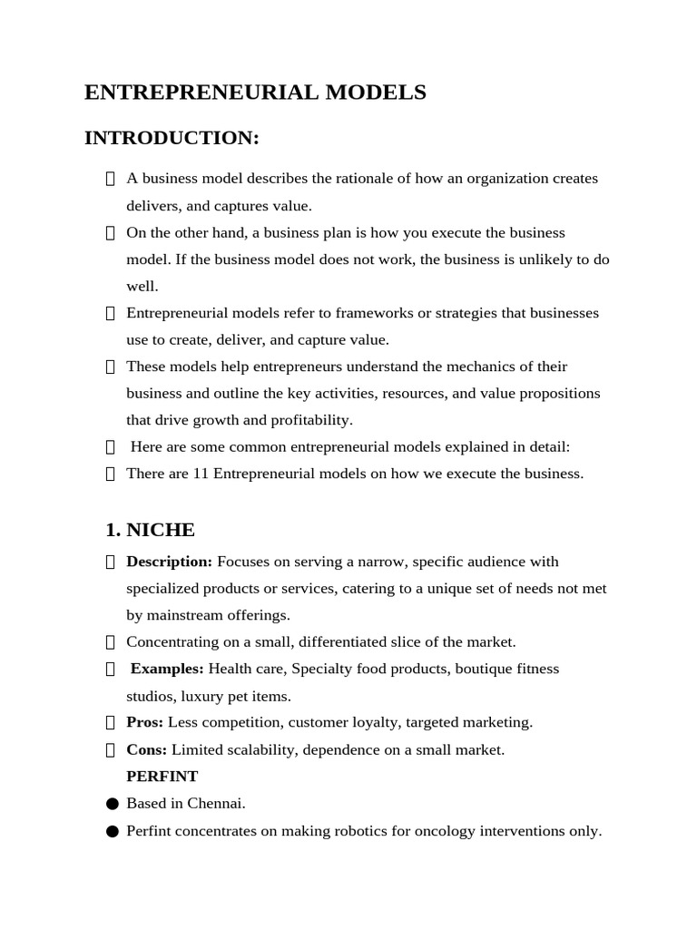 Entrepreneurial Models | PDF | Business Model | Entrepreneurship