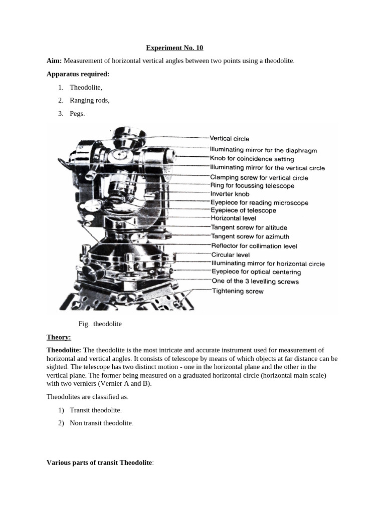 Experiment 10 Theodolitw HA and VA BW Tow Points | PDF | Elementary ...