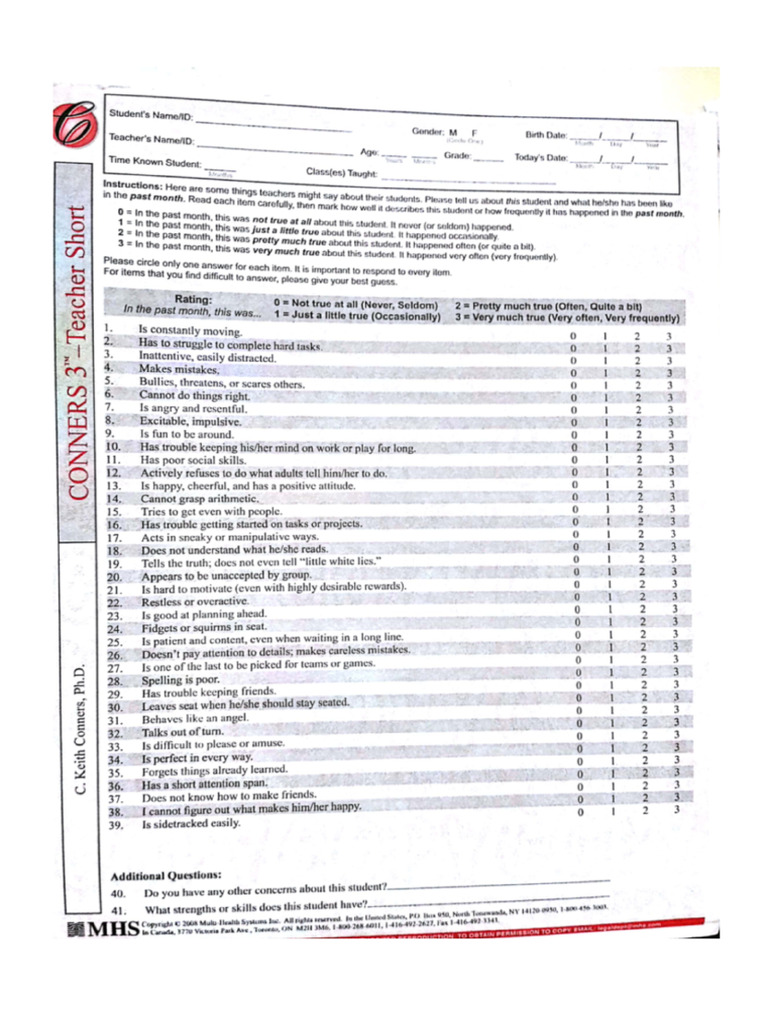 Conners 3 Teacher | PDF