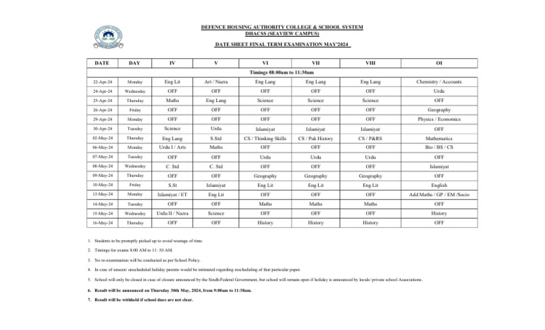 TimeTable Grade IV To OI | PDF | Science