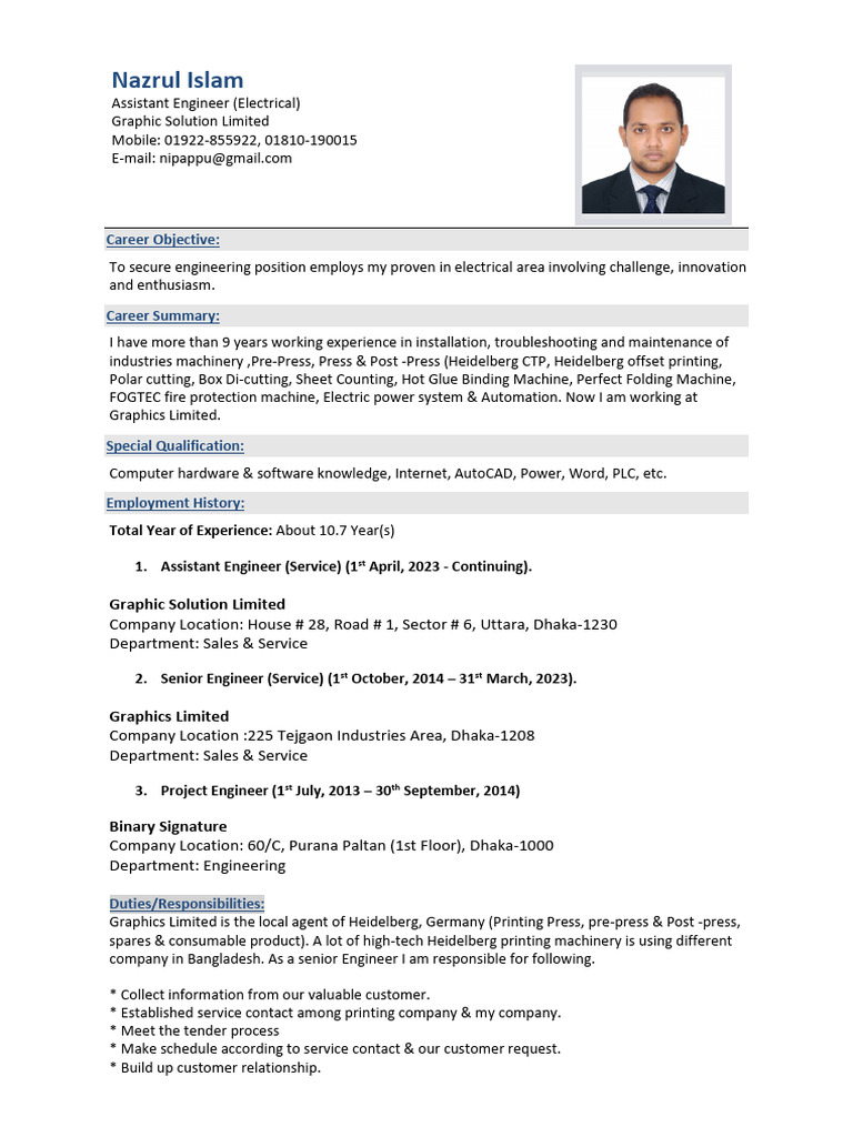 Nazrul Islam (CV) | PDF | Engineering