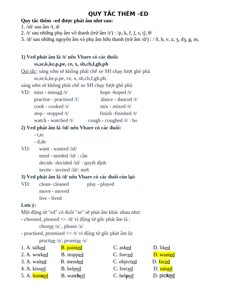 QUY TẮC THÊM ED | PDF