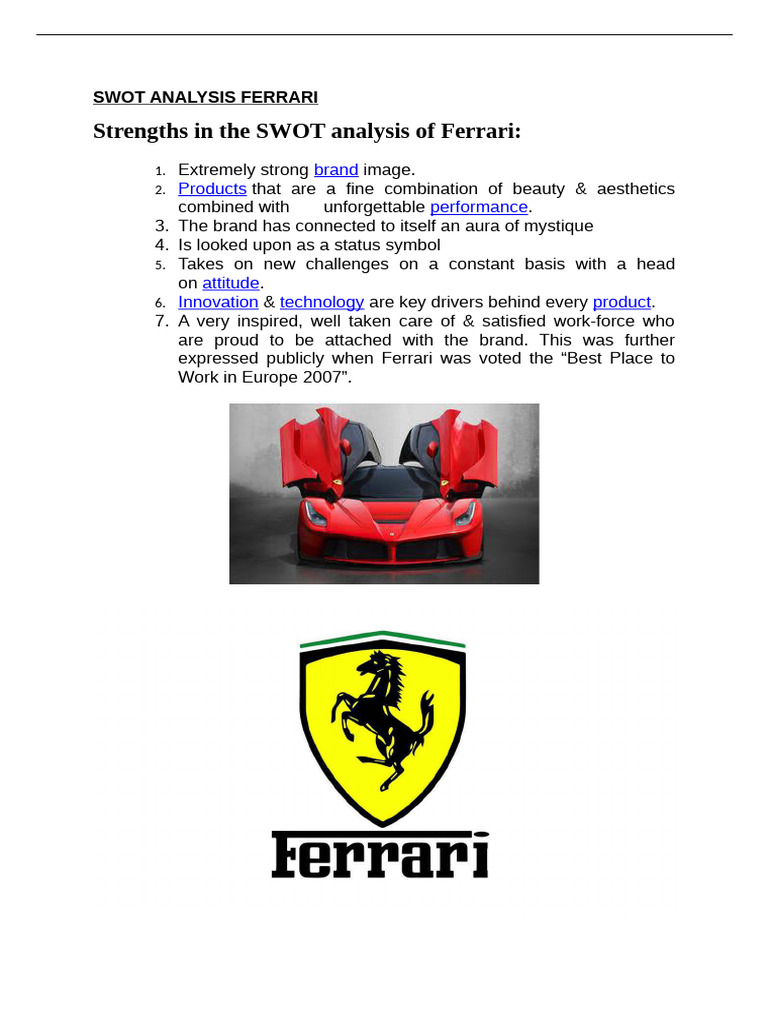 SWOT_ANALYSIS_FERRARI.docx | PDF | Brand | Ferrari