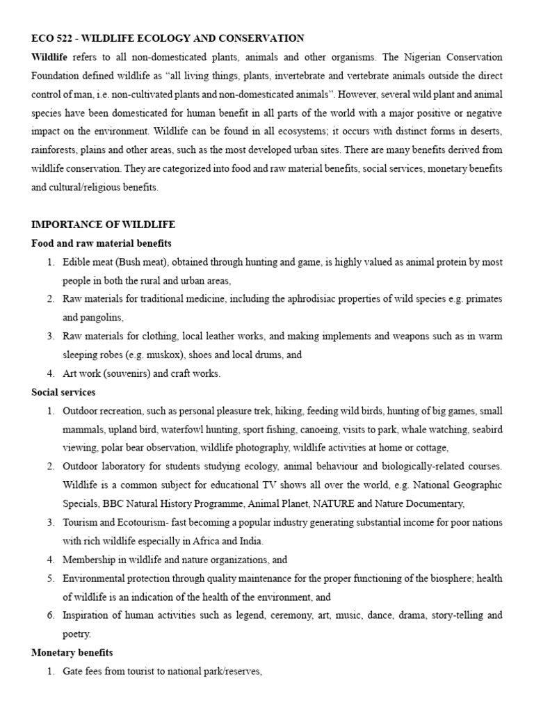 Eco 522 - Wildlife Ecology and Conservation | PDF | Conservation ...