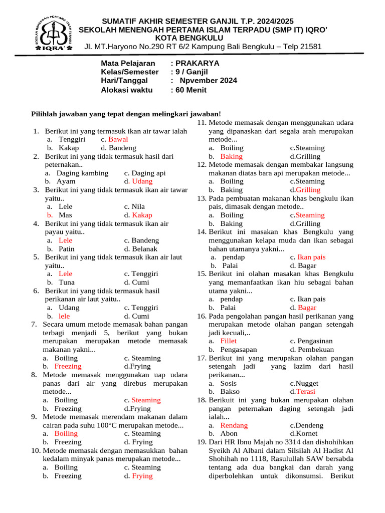 Sumatif Akhir Semester Ganjil PRK KLS 9 2425 | PDF