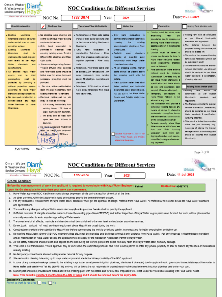 NOC Conditions | PDF | Sanitary Sewer | Hydraulic Engineering
