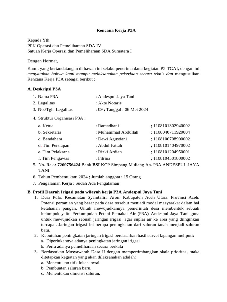 Penyusunan Rencana Kerja P3A (RKP3A) Pulo | PDF