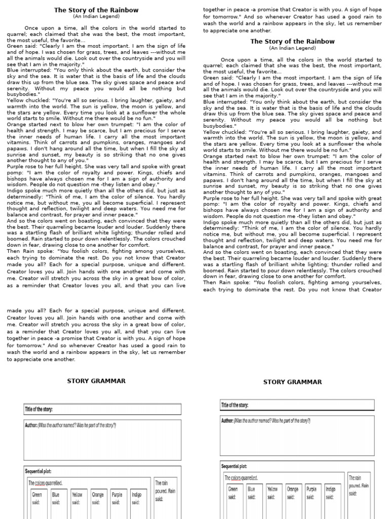 The Rainbow: An Indian Legend Summary | PDF | Sky | Green