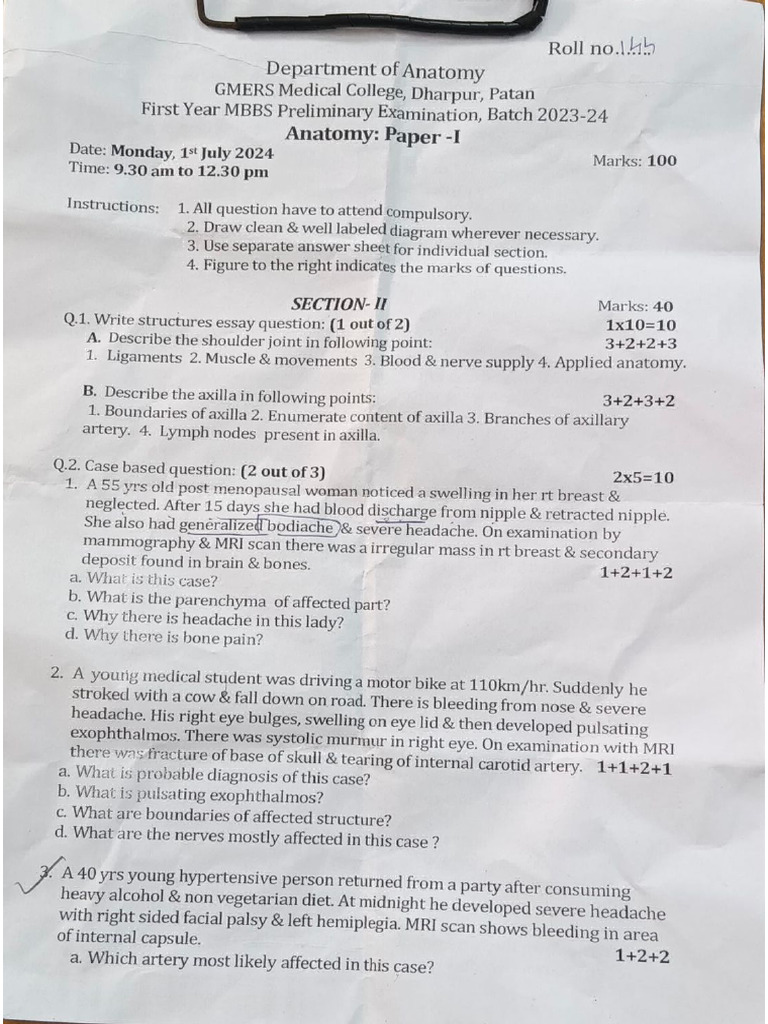 Anatomy Prelim Paper | PDF