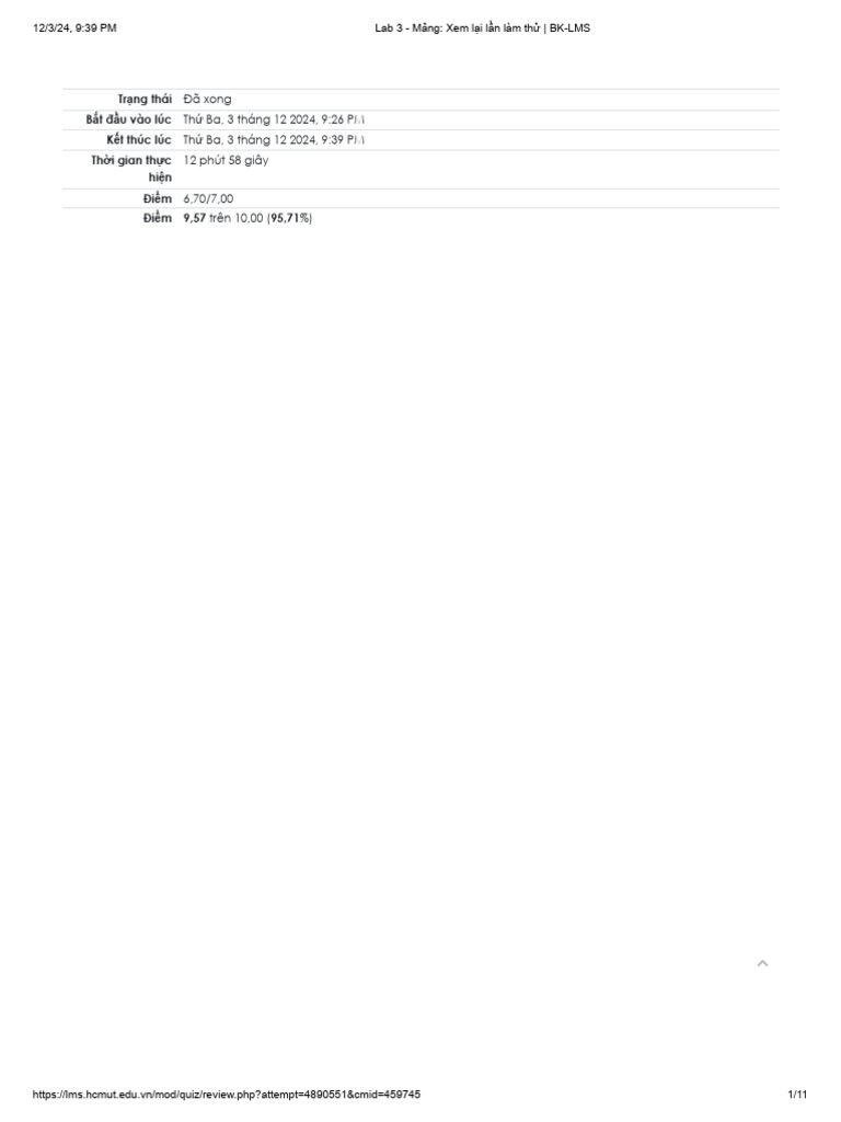 Lab 3 - Mảng - Xem lại lần làm thử - BK-LMS | PDF