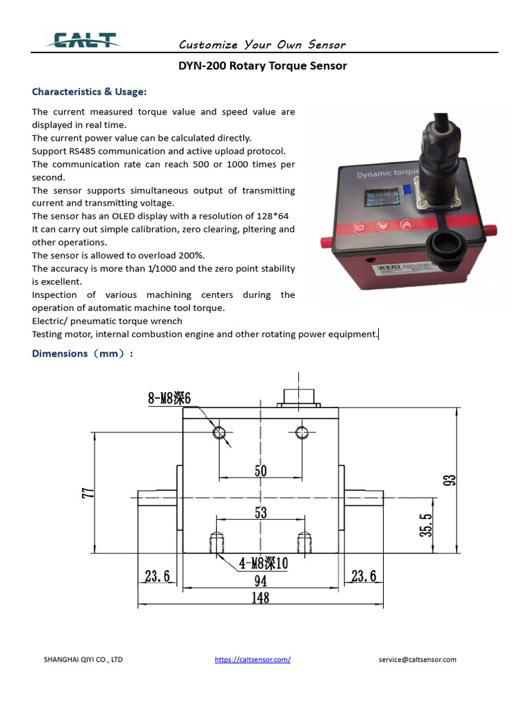 DYN-200 Rotary Torque Sensor | PDF | Torque | Sensor