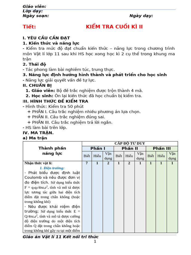 Ma Trận de Thi 11 Theo Mau BGD Cuoi Ki 2 | PDF