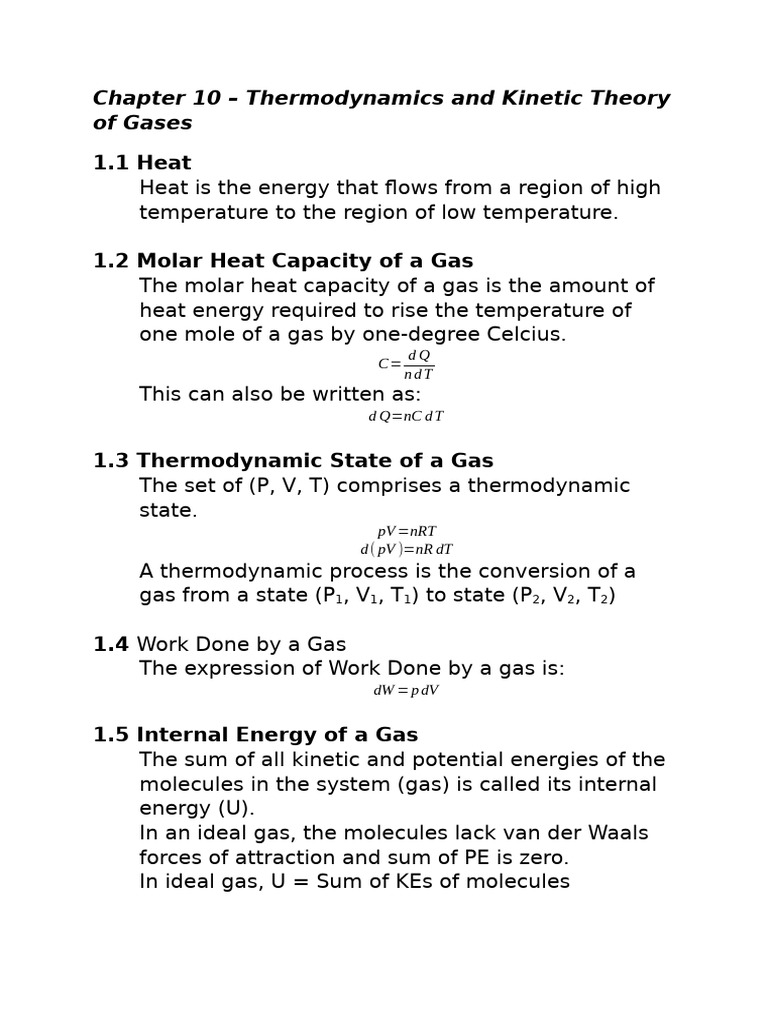 Chapter 10 Thermodynamics and KTG | PDF | Gases | Heat