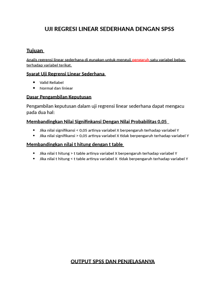 Uji Regresi Linear Sederhana Dengan Spss | PDF