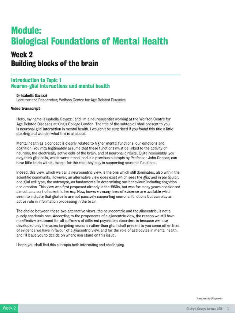 M1 W2 T1 Intro Transcript | PDF | Neuron | Astrocyte