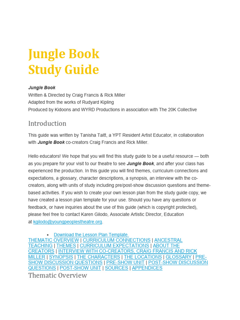 Jungle Book Study Guide for Educators | PDF | Shere Khan | Bagheera